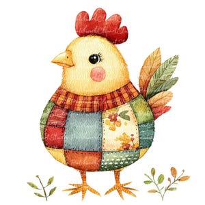 10 Autumn Chicken Clipart Bundle, PNG & JPG, Printable Patchwork ...
