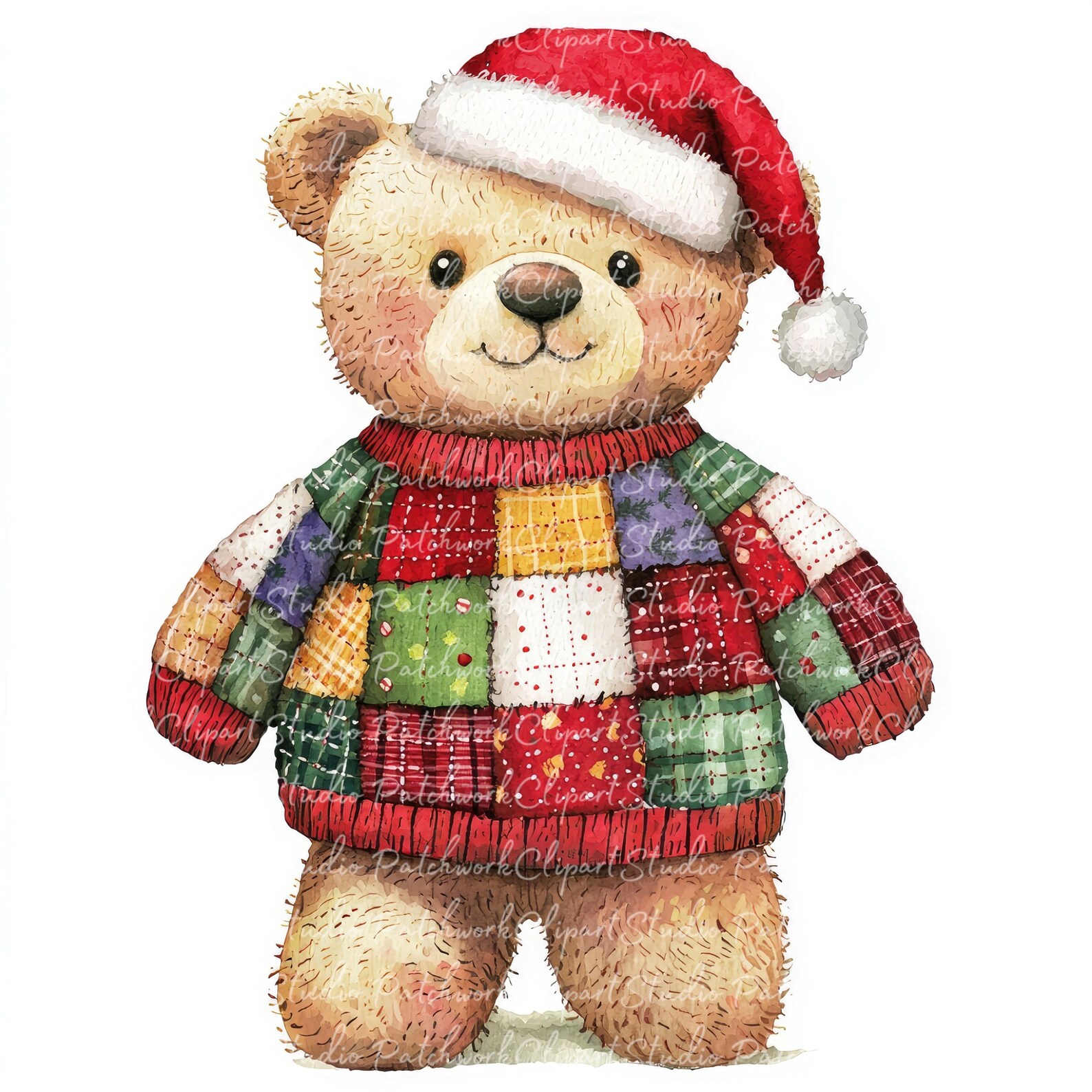 10 Christmas Teddy Bear Clipart Bundle, PNG & JPG, Printable Patchwork ...