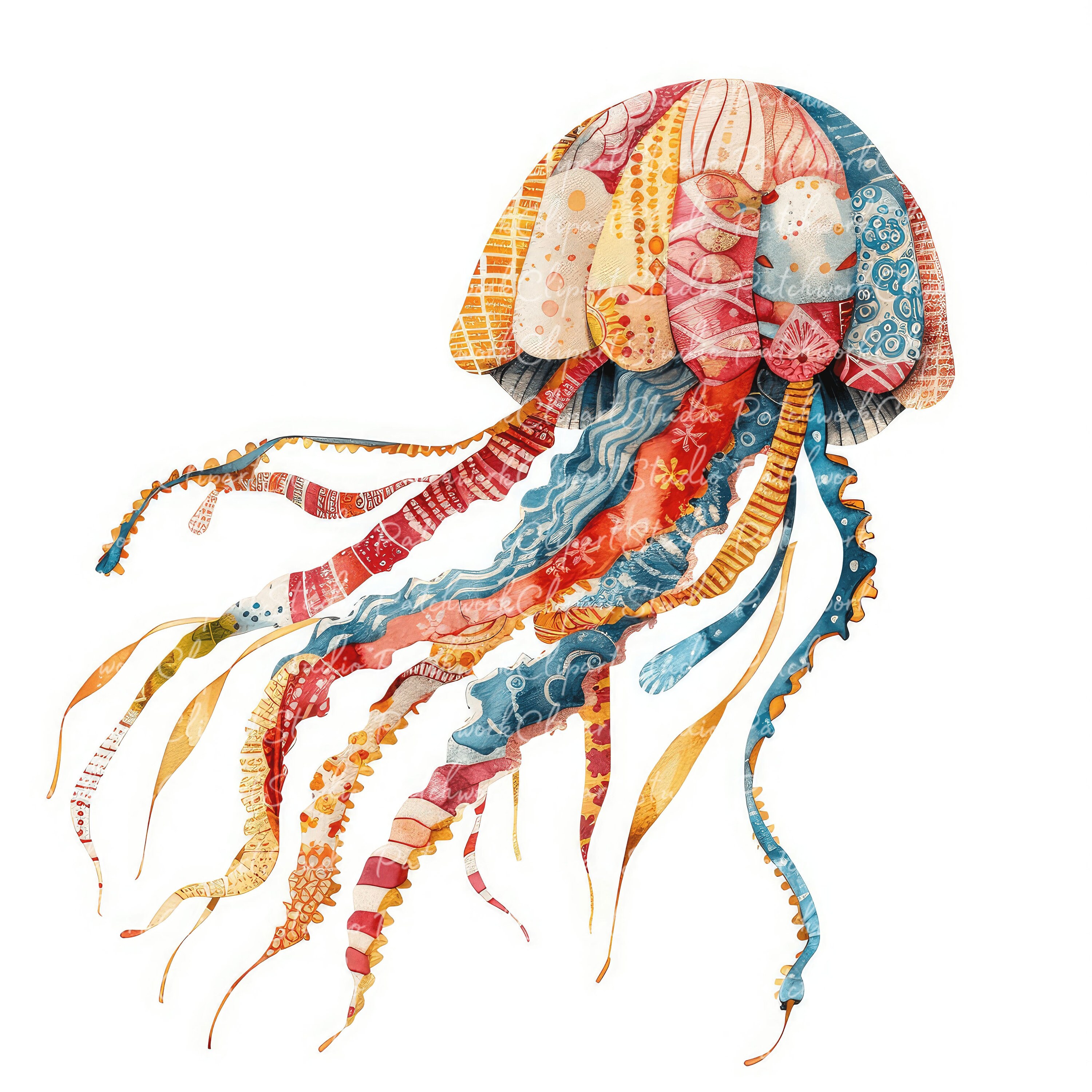 10 Jellyfish Clipart Bundle, PNG & JPG, Printable Patchwork Sea ...