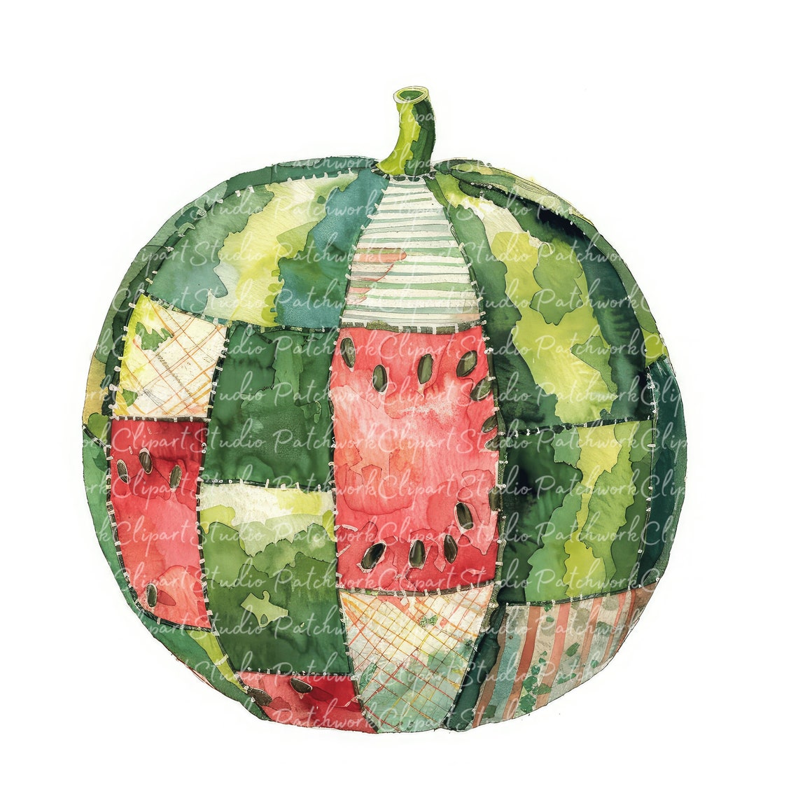 10 Watermelons Clipart Bundle, PNG & JPG, Printable Patchwork Melon ...
