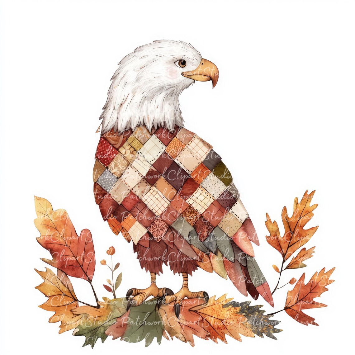 10 Autumn Eagle Clipart Bundle, PNG & JPG, Printable Patchwork, Eagle ...