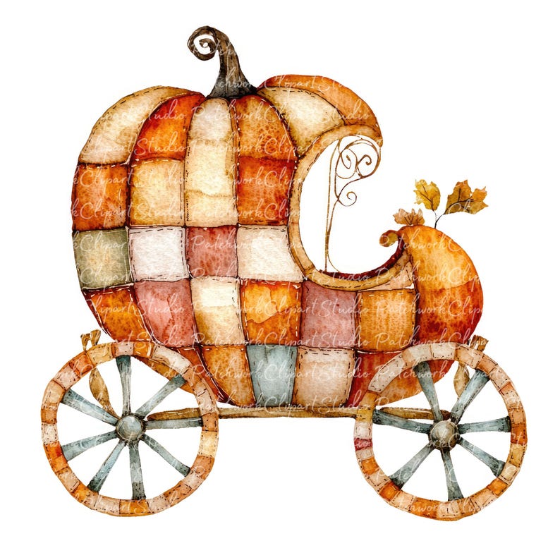 10 Pumpkin Carriage Clipart Bundle, PNG & JPG, Printable Patchwork ...