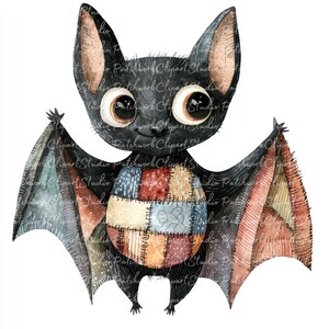10 Bat Clipart Bundle, PNG & JPG, Printable Patchwork, Spooky Halloween ...