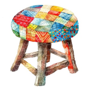 10 Stools Clipart Bundle, PNG & JPG, Printable Patchwork Stool, Illustrations, Digital Download ...
