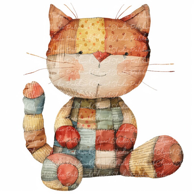 10 Cats Clipart Bundle, PNG & JPG, Printable Patchwork Cat ...