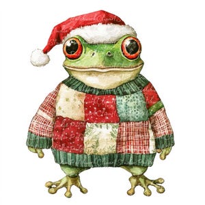 10 Christmas Frog Clipart Bundle, PNG & JPG, Printable Patchwork, XMAS ...