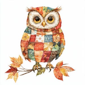 10 Autumn Owl Clipart Bundle, PNG & JPG, Printable Patchwork, Owl in ...