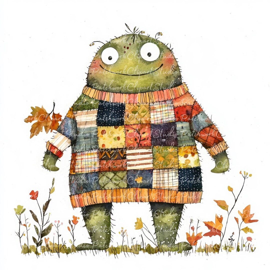 10 Autumn Monster Clipart Bundle, PNG & JPG, Printable Patchwork ...