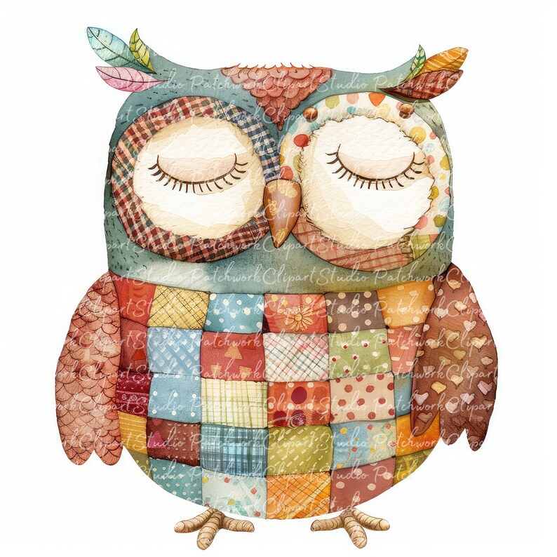 10 Owl Clipart Bundle, PNG & JPG, Printable Patchwork Owls, Illustrations, Digital Download ...