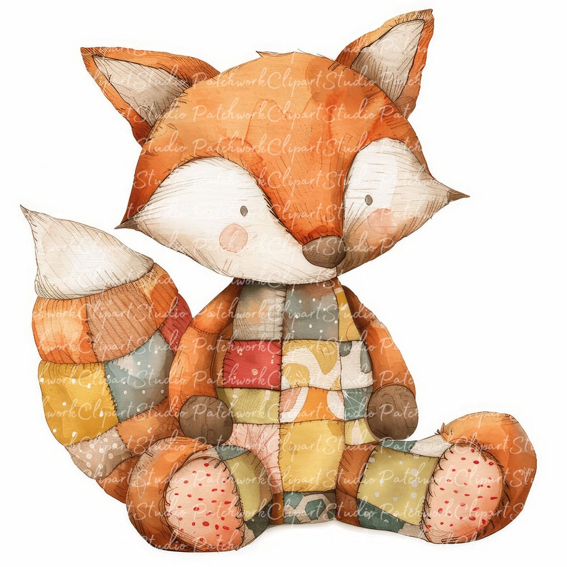 10 Foxes Clipart Bundle, PNG & JPG, Printable Patchwork Fox, Illustrations, Digital Download ...