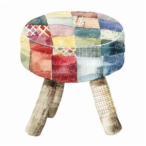 10 Stools Clipart Bundle, PNG & JPG, Printable Patchwork Stool, Illustrations, Digital Download ...