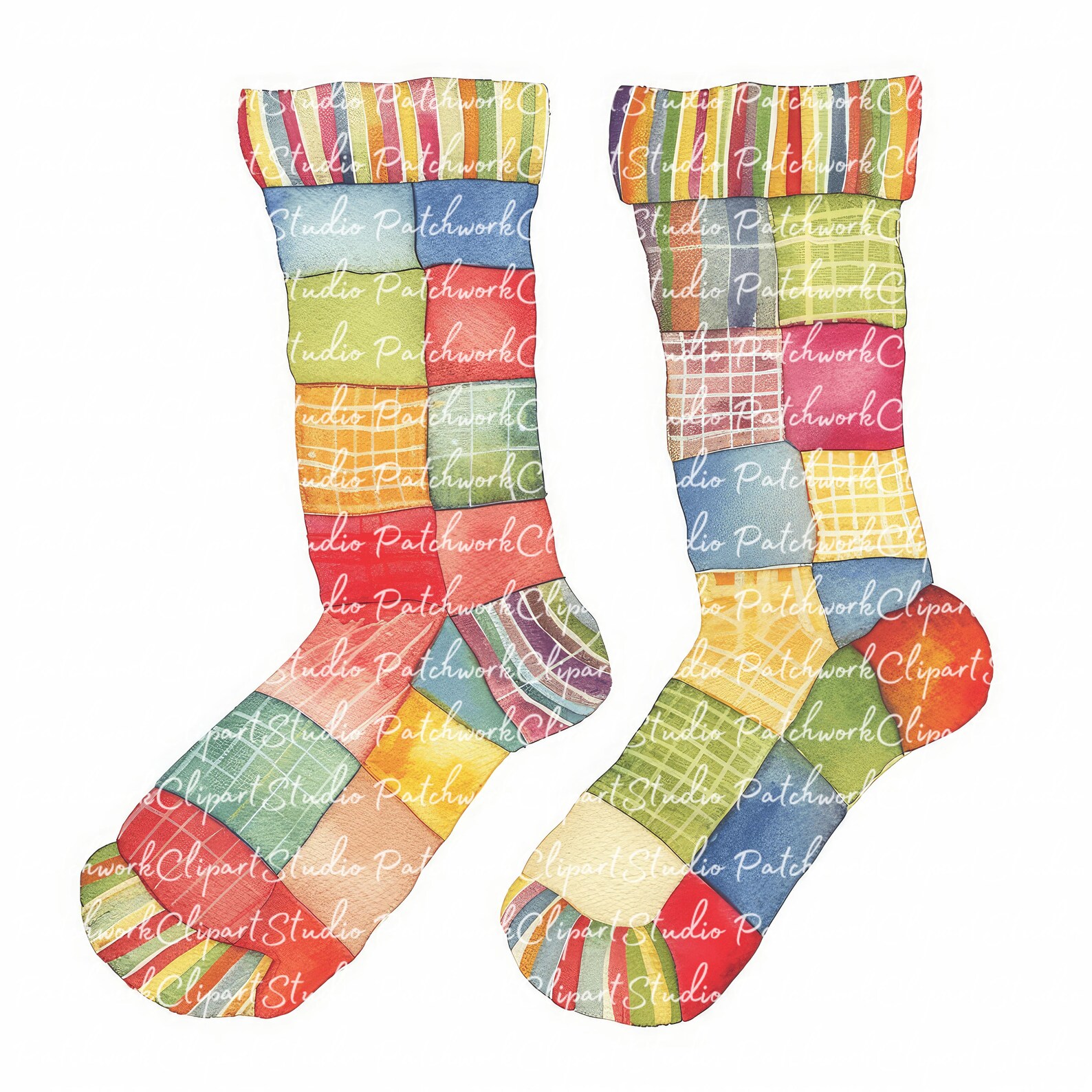 10 Socks Clipart Bundle, PNG & JPG, Printable Patchwork Sock ...