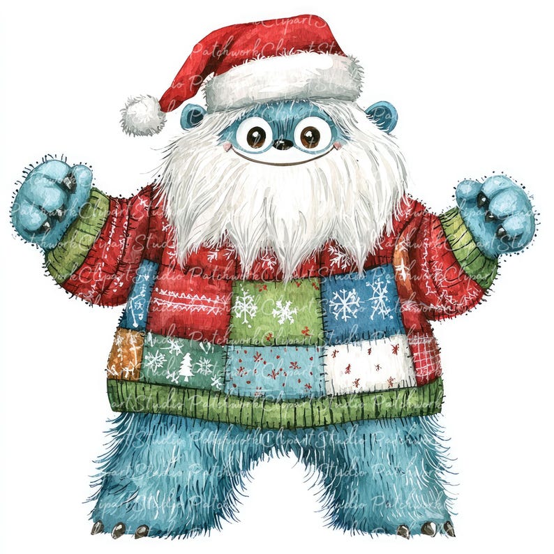 10 Christmas Yeti Clipart Bundle, PNG & JPG, Printable Patchwork ...