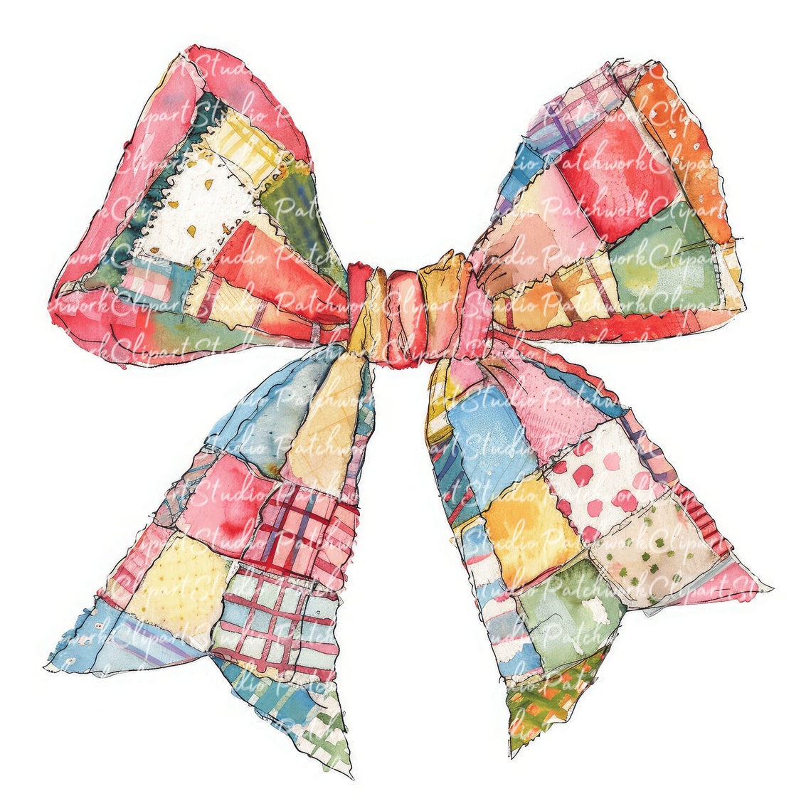 10 Bows Clipart Bundle, PNG & JPG, Printable Patchwork Bow ...