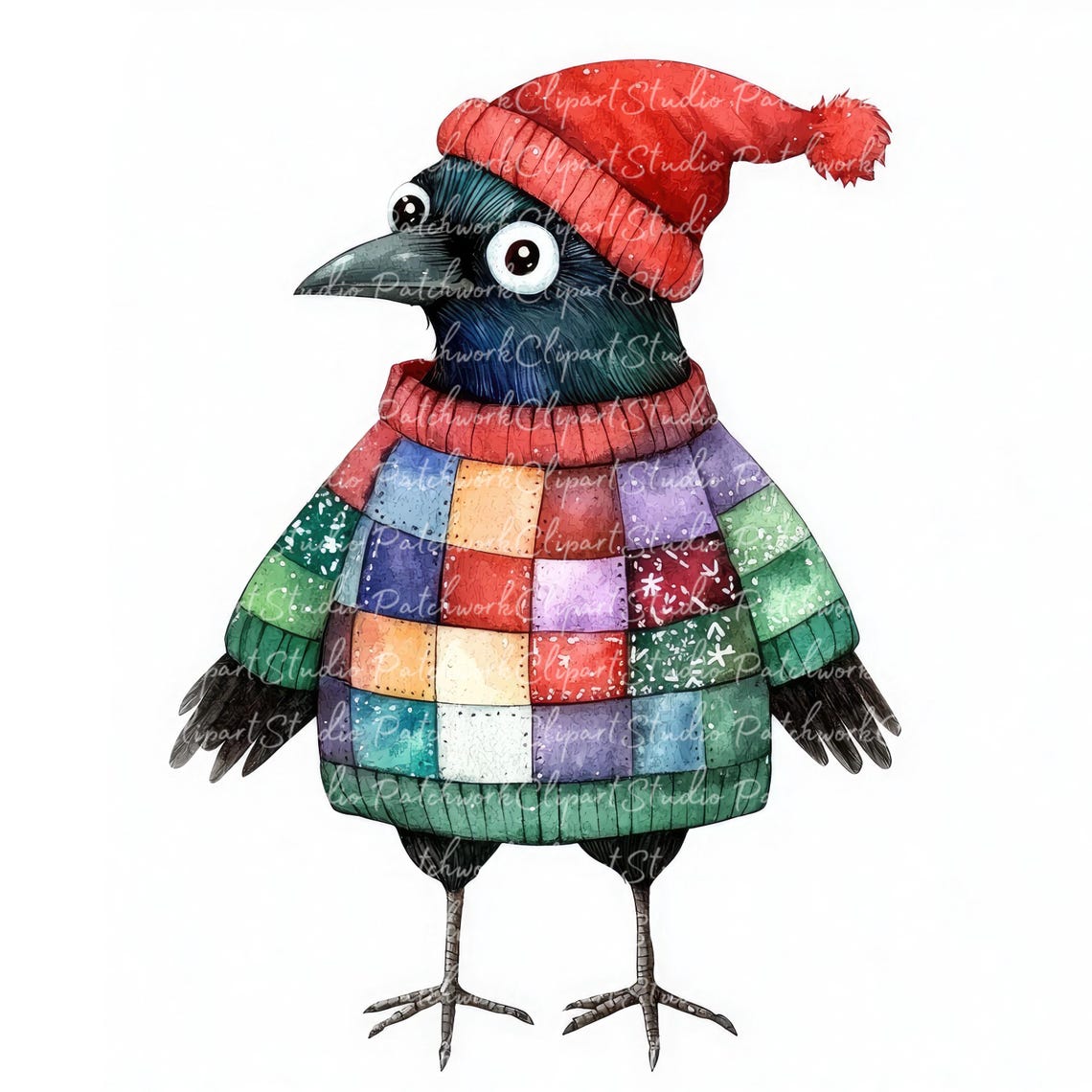 10 Christmas Crow Clipart Bundle, PNG & JPG, Printable Patchwork ...