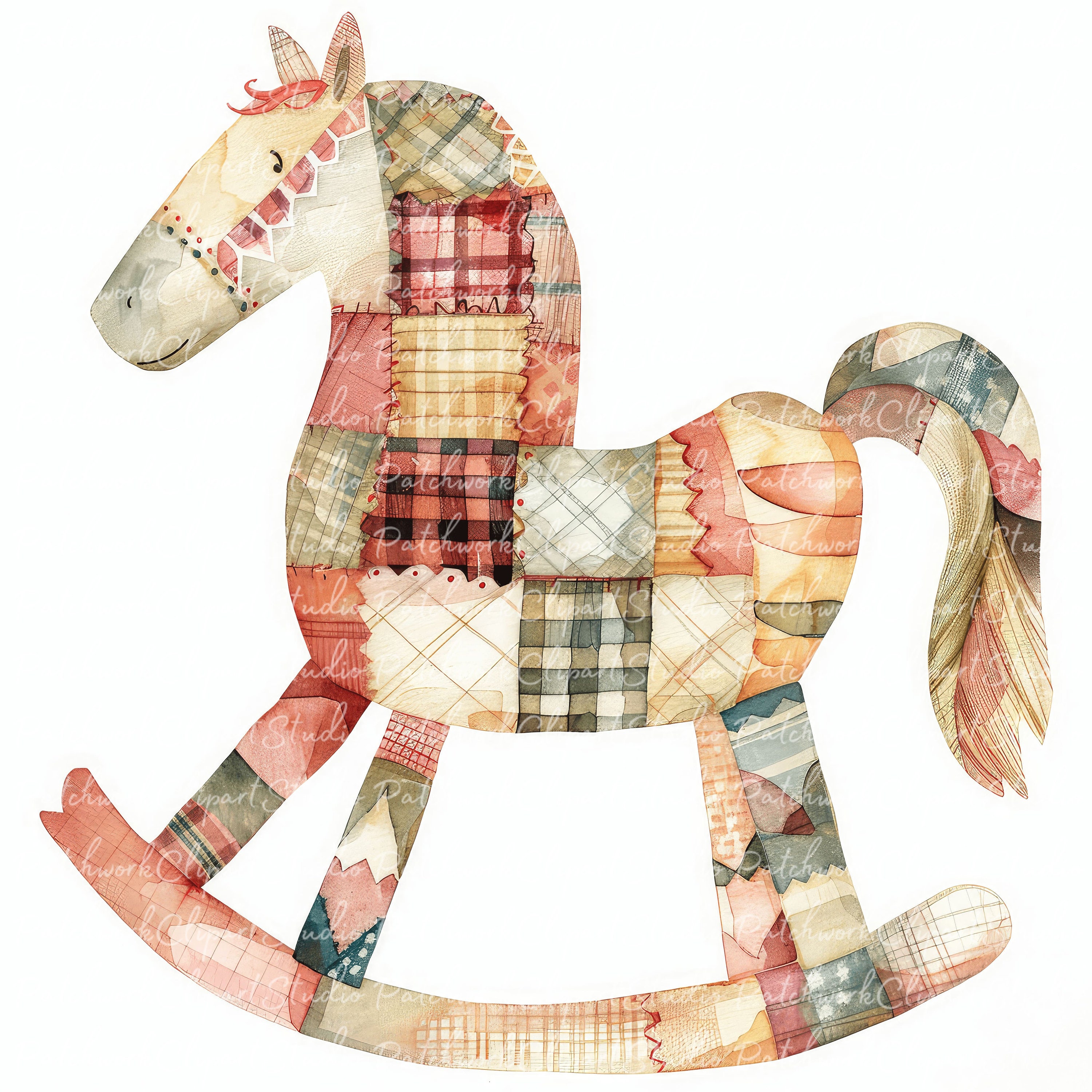 10 Rocking Horse Clipart Bundle, PNG & JPG, Printable Patchwork Toy ...