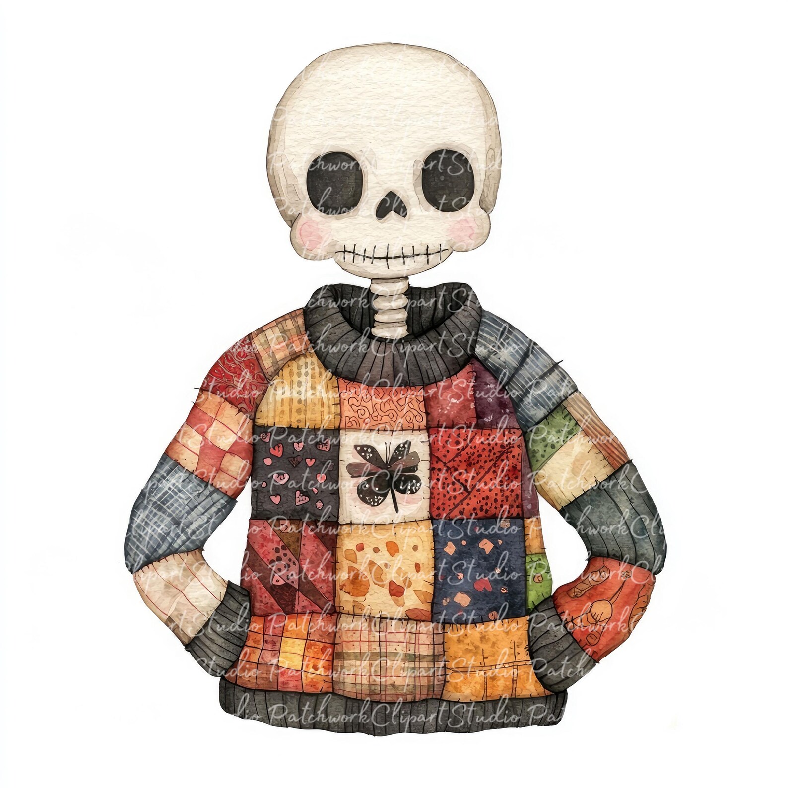 10 Autumn Skeleton Clipart Bundle, PNG & JPG, Printable Patchwork ...