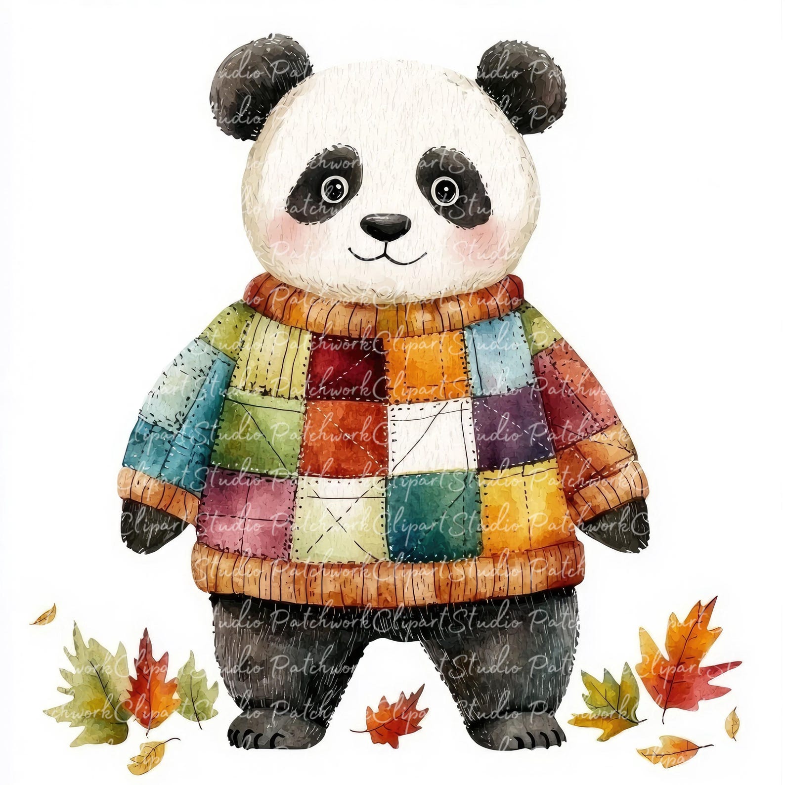 10 Autumn Panda Clipart Bundle, PNG & JPG, Printable Patchwork, Panda ...