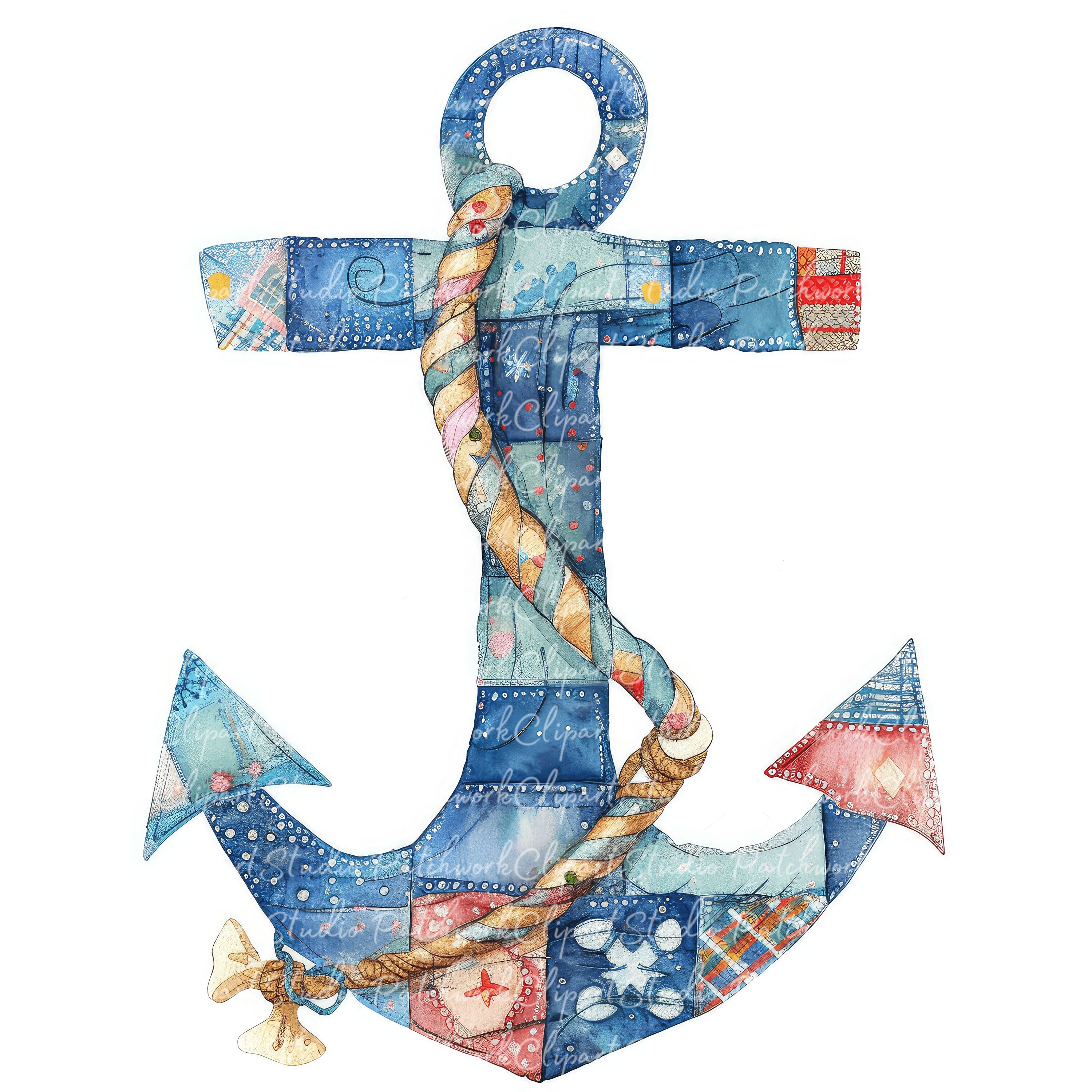 10 Anchors Clipart Bundle, PNG & JPG, Printable Patchwork Anchor ...
