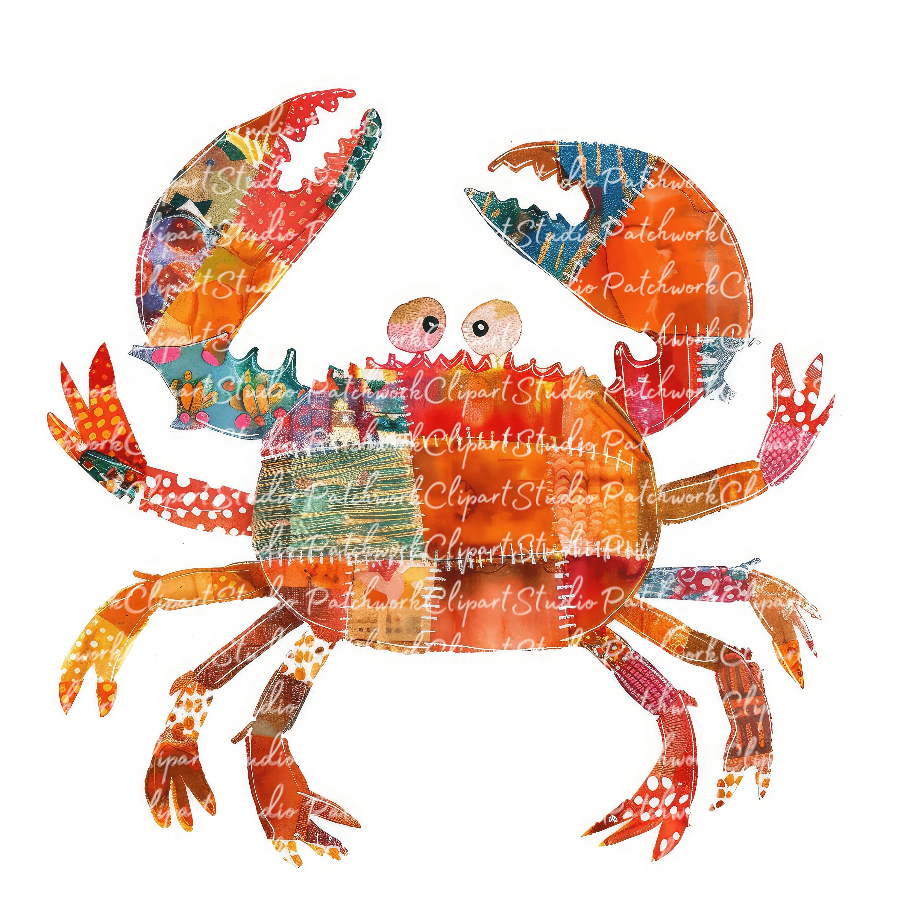 10 Crabs Clipart Bundle, PNG & JPG, Printable Patchwork Crab, Sea ...