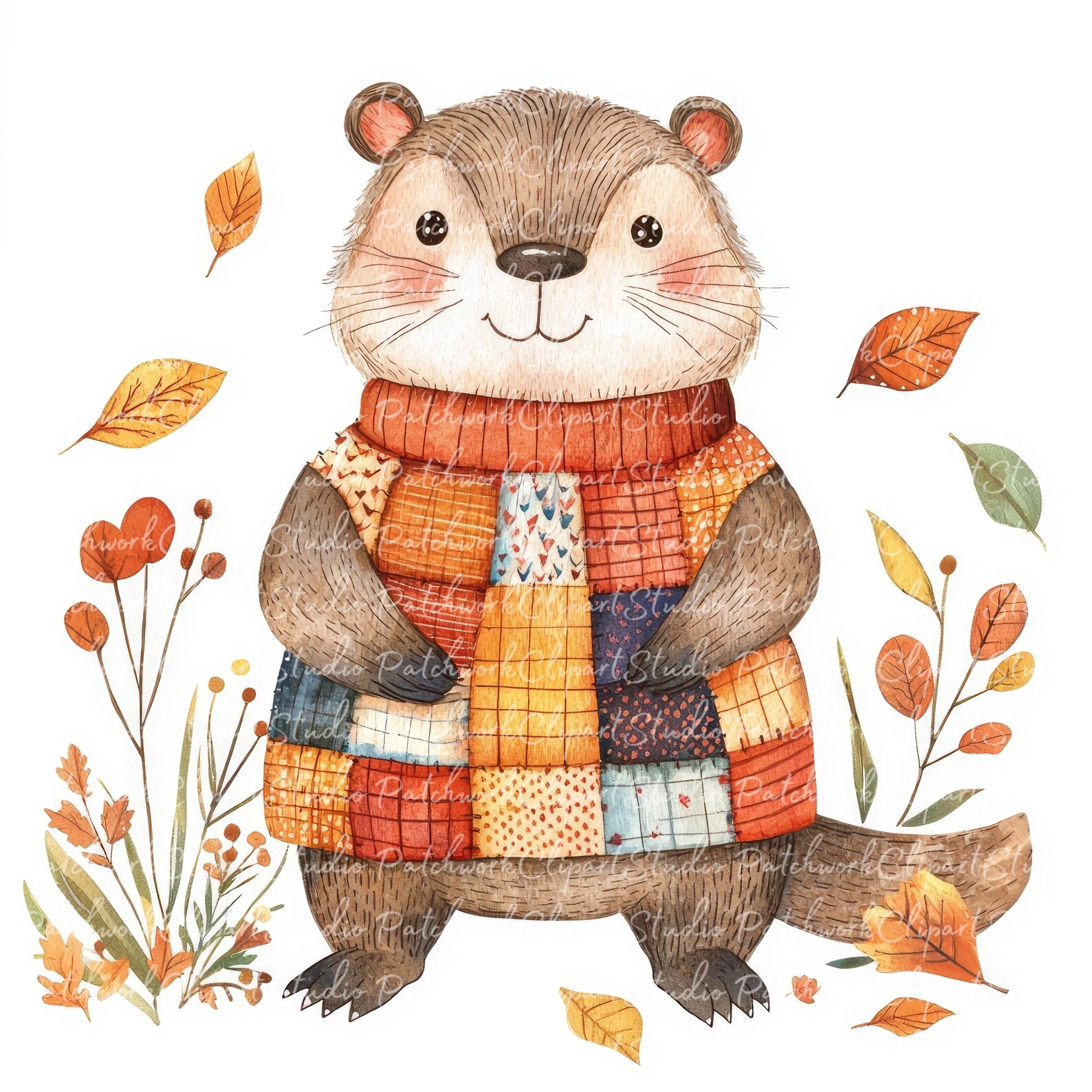 10 Autumn Beaver Clipart Bundle, PNG & JPG Printable Patchwork, Beaver ...