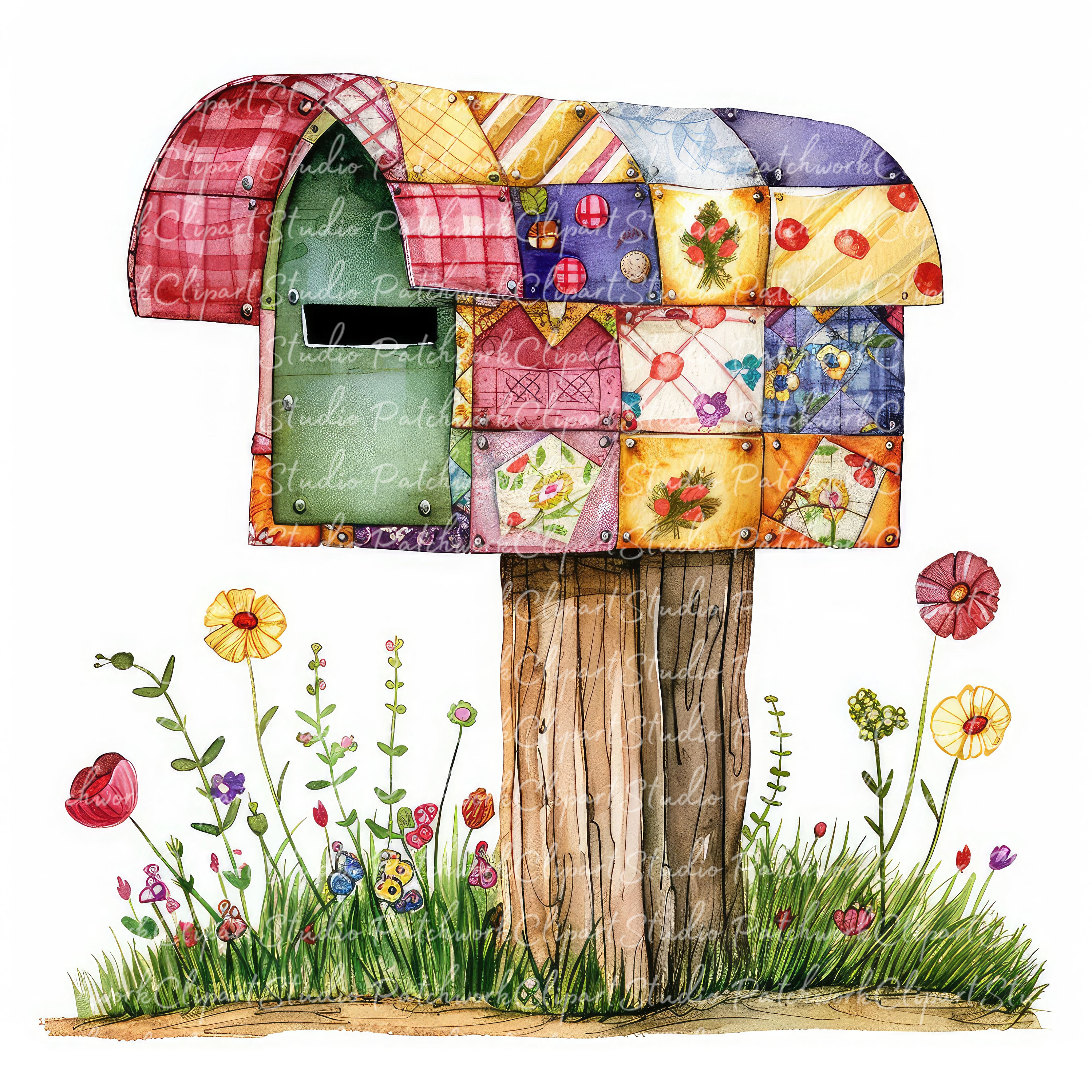 10 Mailboxes Clipart Bundle, PNG & JPG, Printable Patchwork Mailbox ...