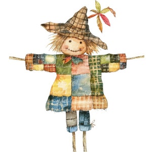 10 Scarecrows Clipart Bundle, PNG & JPG, Printable Patchwork Scarecrow ...