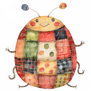 10 Ladybugs Clipart Bundle, PNG & JPG, Printable Patchwork Ladybug ...