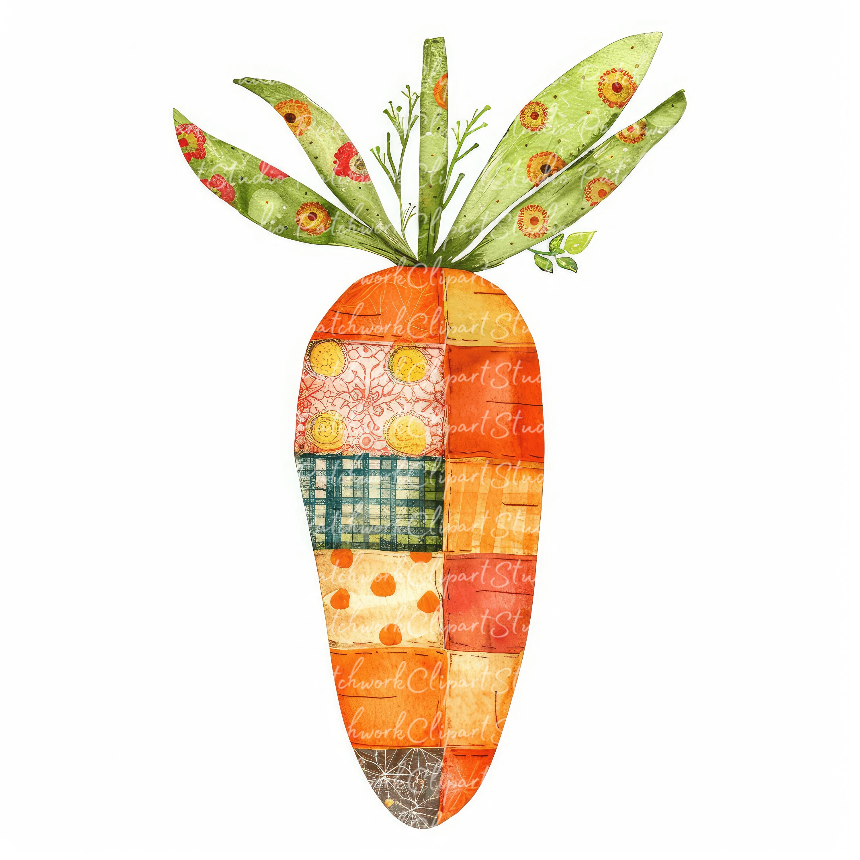 10 Carrots Clipart Bundle, PNG & JPG, Printable Patchwork Carrot ...
