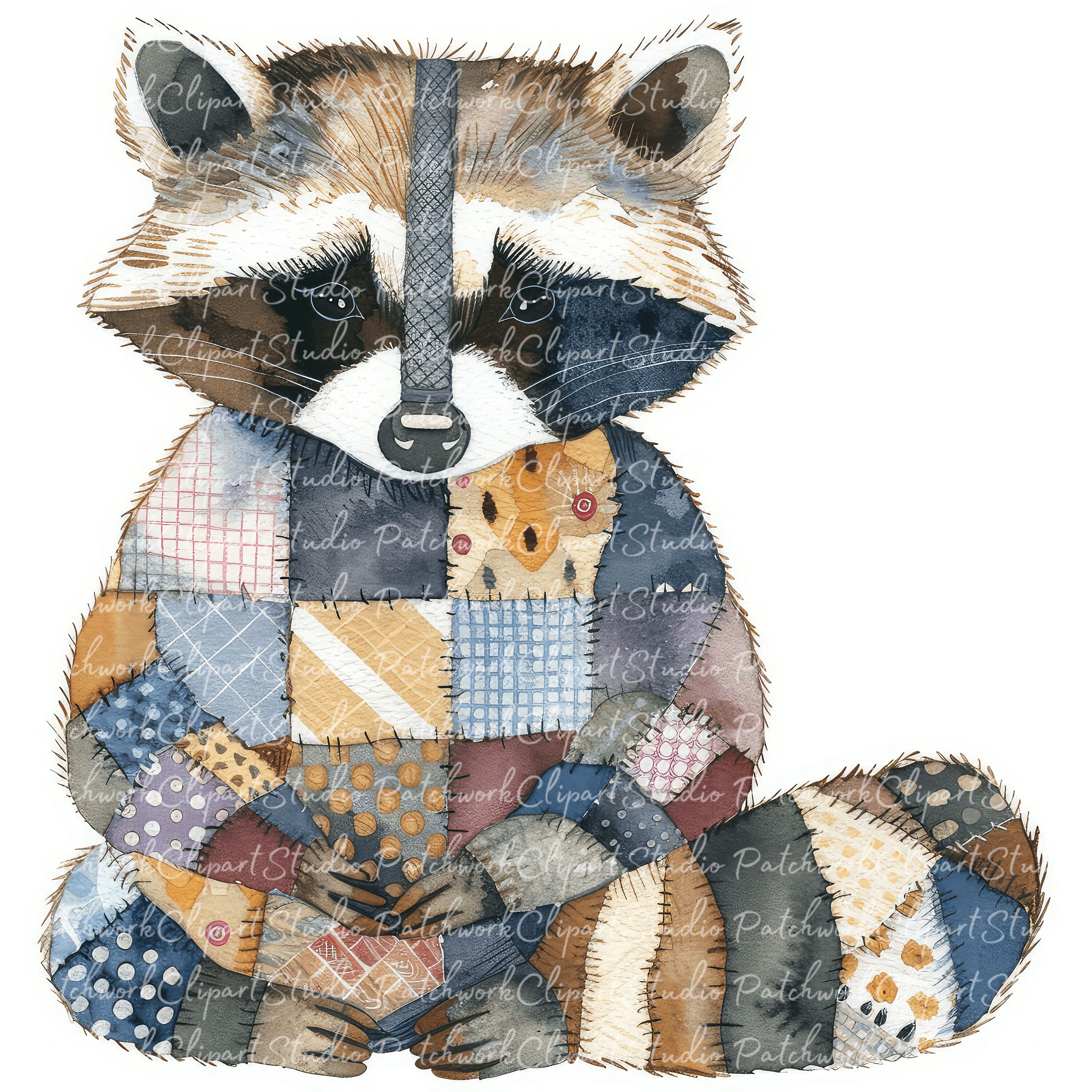 10 Raccoons Clipart Bundle, PNG & JPG, Printable Patchwork Raccoon ...