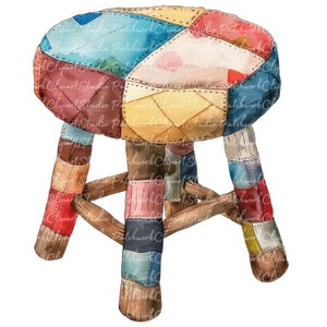 10 Stools Clipart Bundle, PNG & JPG, Printable Patchwork Stool, Illustrations, Digital Download ...
