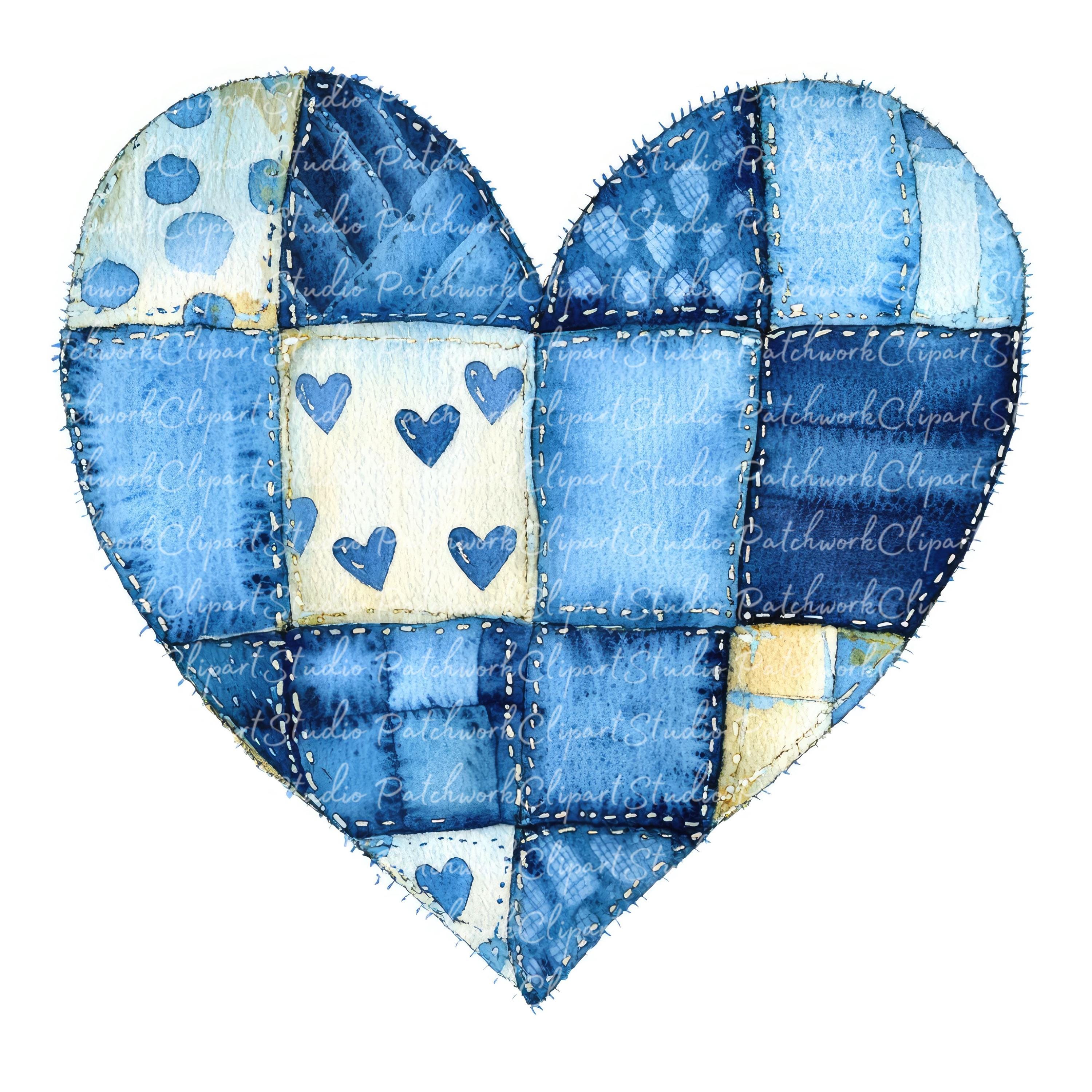 10 Blue Heart Clipart Bundle, PNG & JPG, Printable Patchwork ...