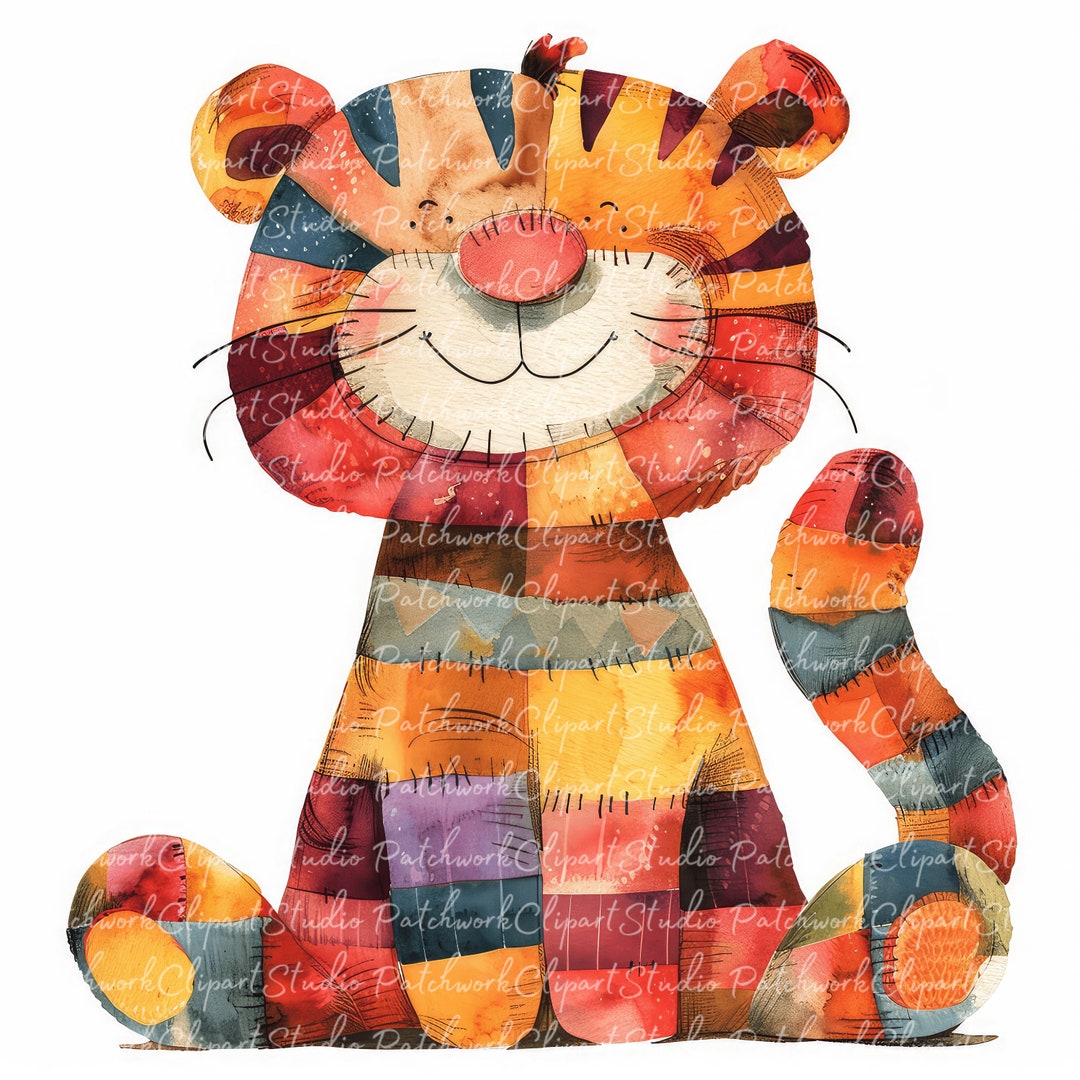 10 Tiger Clipart Bundle, PNG & JPG, Printable Patchwork Tigers ...