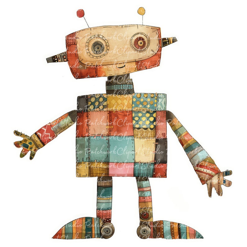 10 Robots Clipart Bundle, PNG & JPG, Printable Patchwork Robot ...