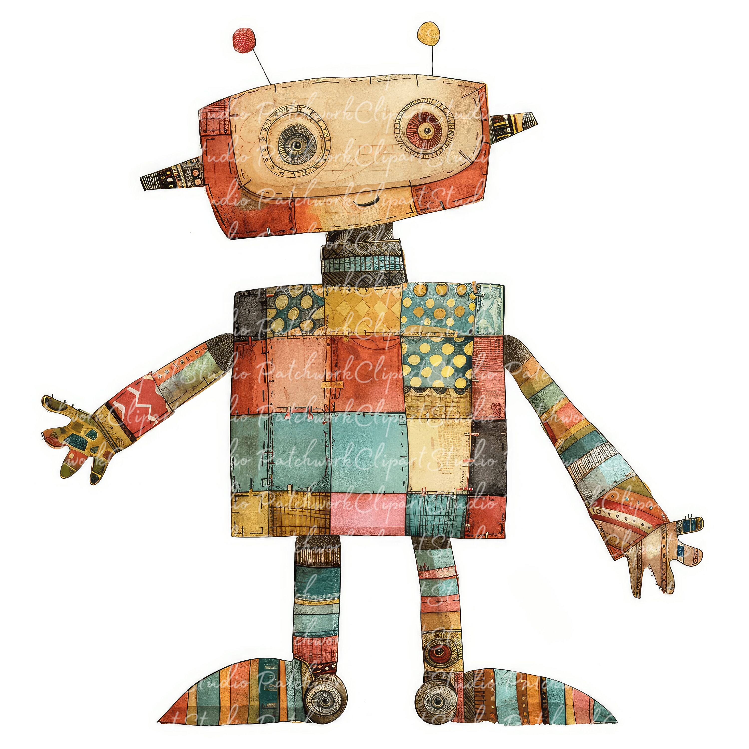 10 Robots Clipart Bundle, PNG & JPG, Printable Patchwork Robot ...