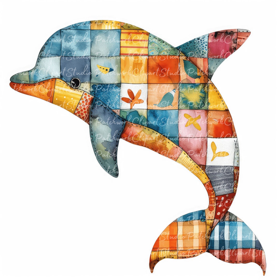 10 Dolphins Clipart Bundle, PNG & JPG, Printable Patchwork Dolphin ...