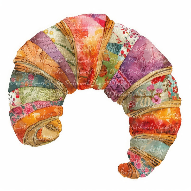 10 Croissants Clipart Bundle, PNG & JPG, Printable Patchwork Croissant ...