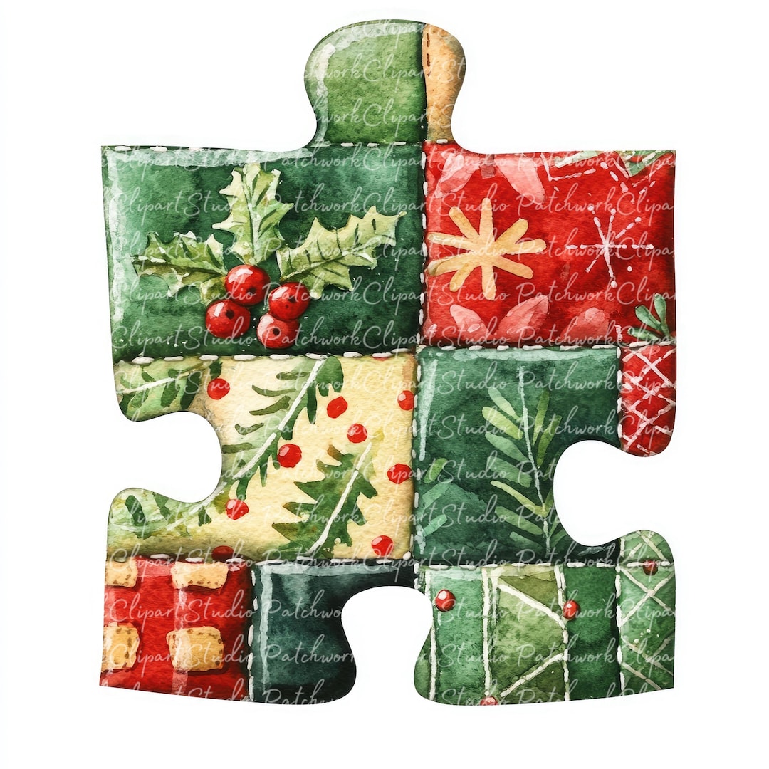 10 Christmas Puzzle Piece Clipart Bundle, PNG & JPG, Printable ...