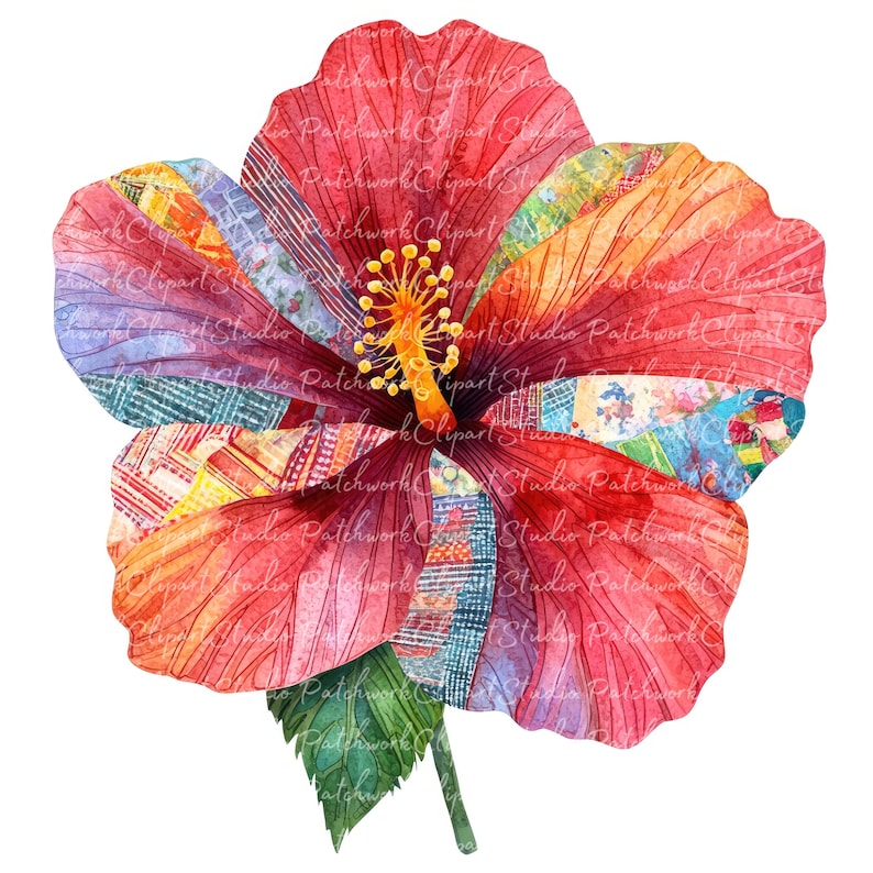 10 Hibiscus Clipart Bundle, PNG & JPG, Printable Patchwork ...