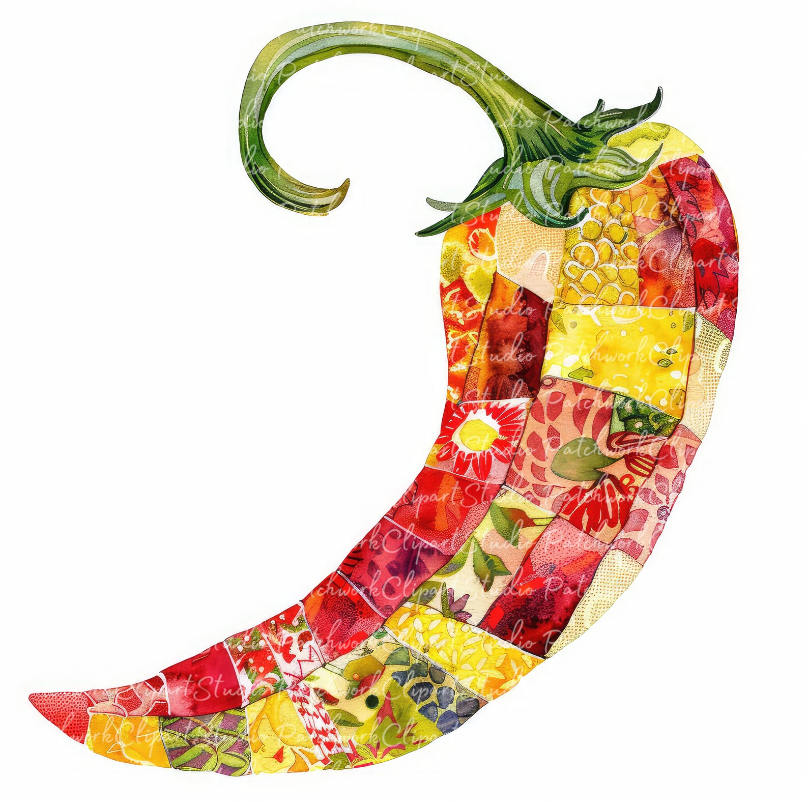 10 Hot Peppers Clipart Bundle, PNG & JPG, Printable Patchwork Pepper ...