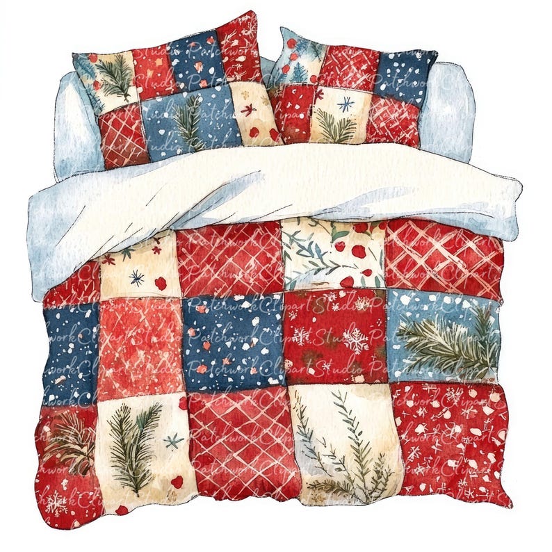 10 Quilted Red Winter Blanket Clipart Bundle, PNG & JPG, Printable ...