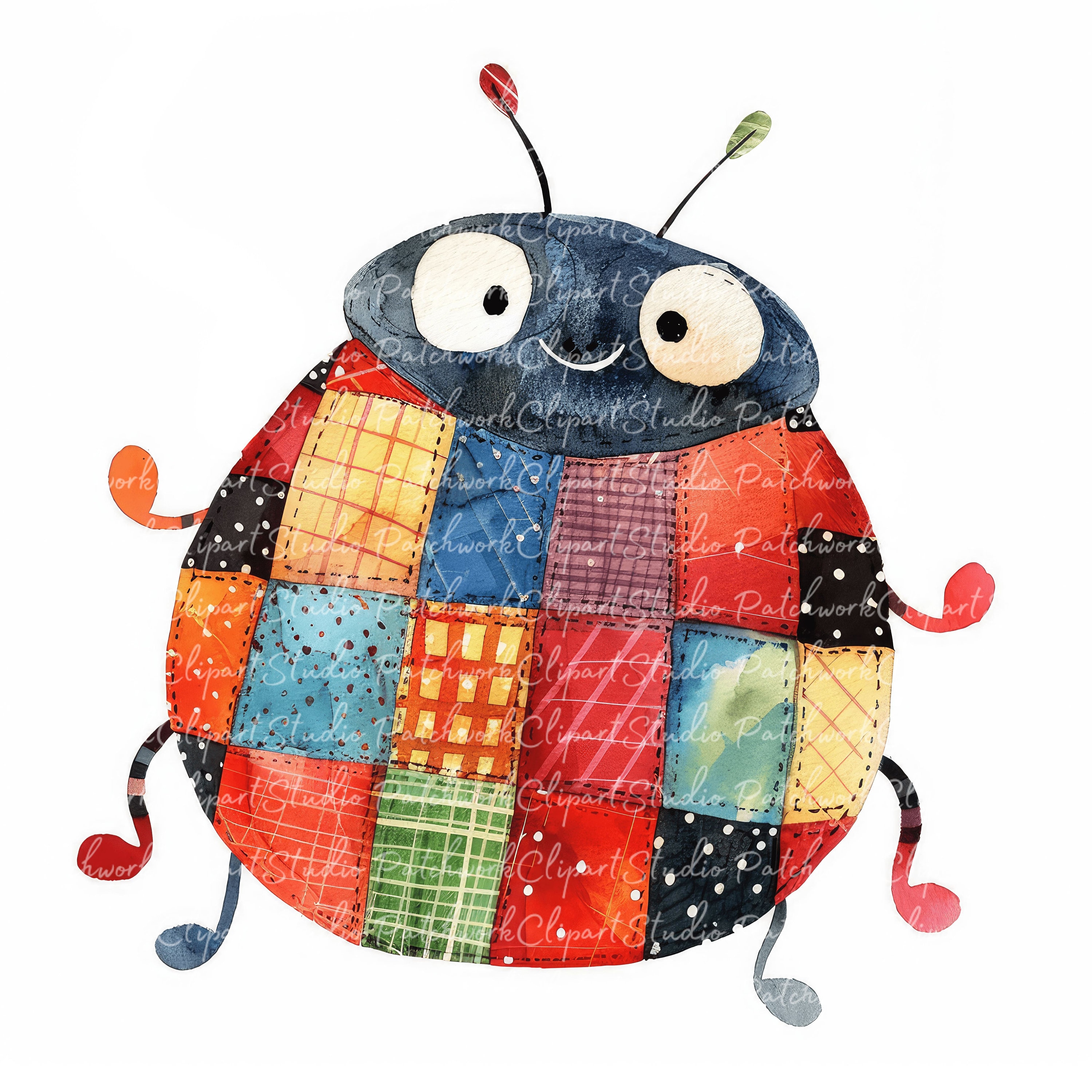 10 Ladybugs Clipart Bundle, PNG & JPG, Printable Patchwork Ladybug ...