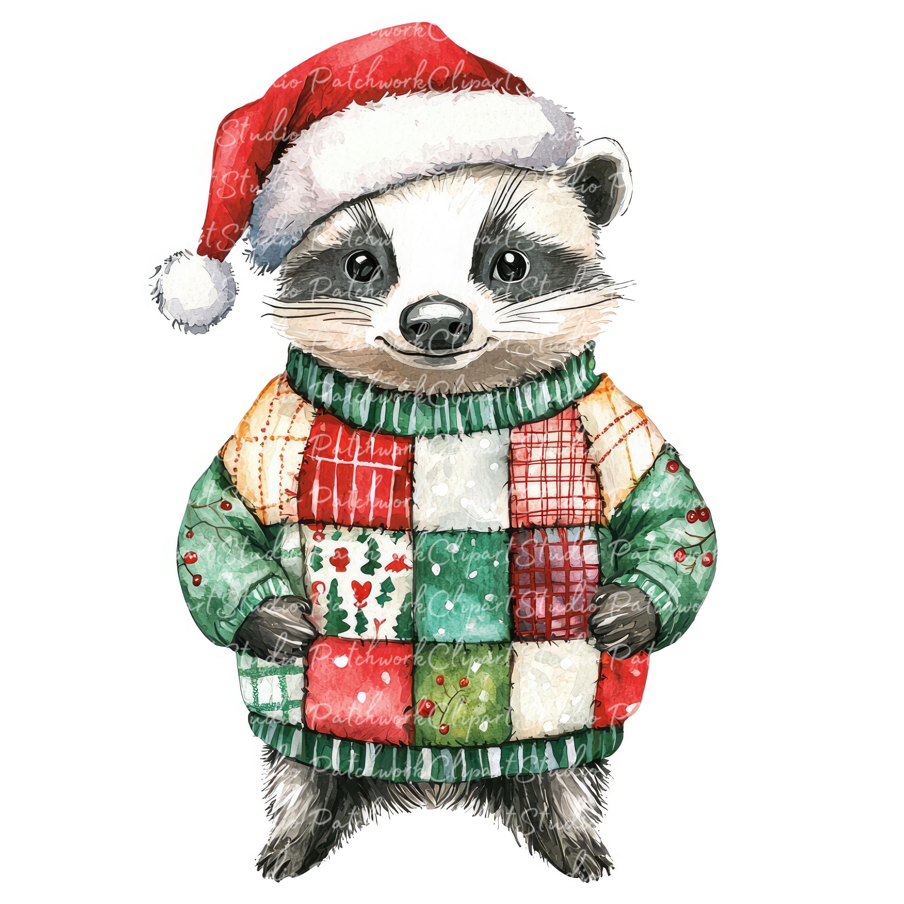 10 Christmas Badger Clipart Bundle, PNG & JPG, Printable Patchwork ...
