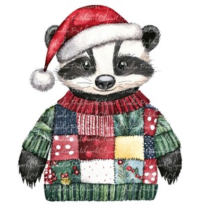 10 Christmas Badger Clipart Bundle, PNG & JPG, Printable Patchwork ...