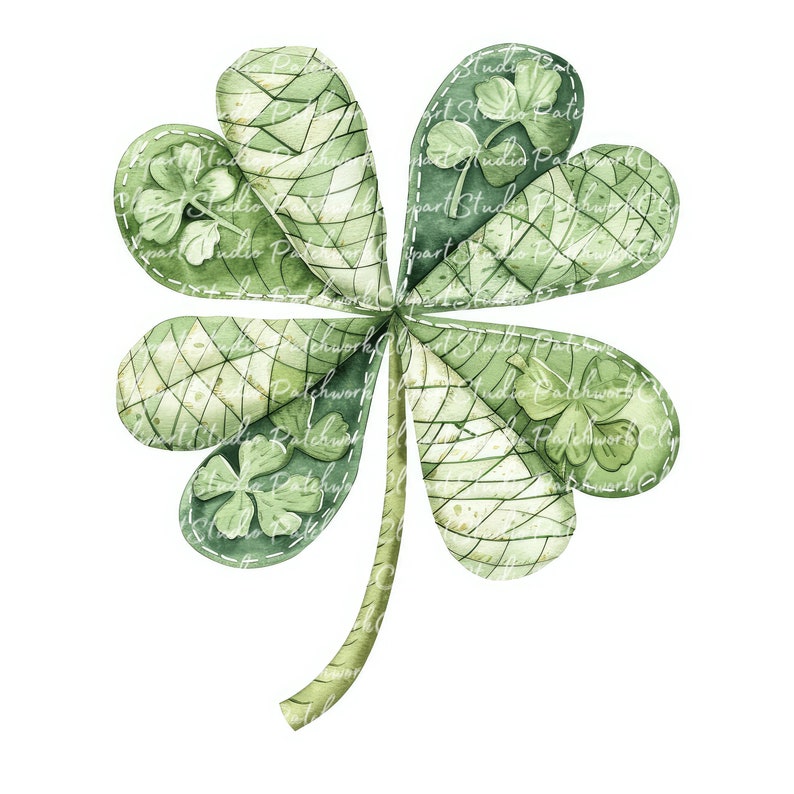 10 Clovers Clipart Bundle, PNG & JPG, Printable Patchwork Green Clover ...