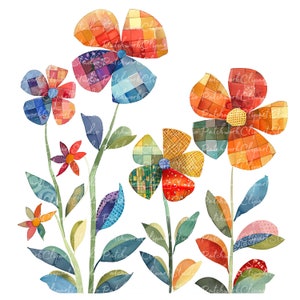 10 Flowers Clipart Bundle, PNG & JPG, Printable Patchwork Flower ...