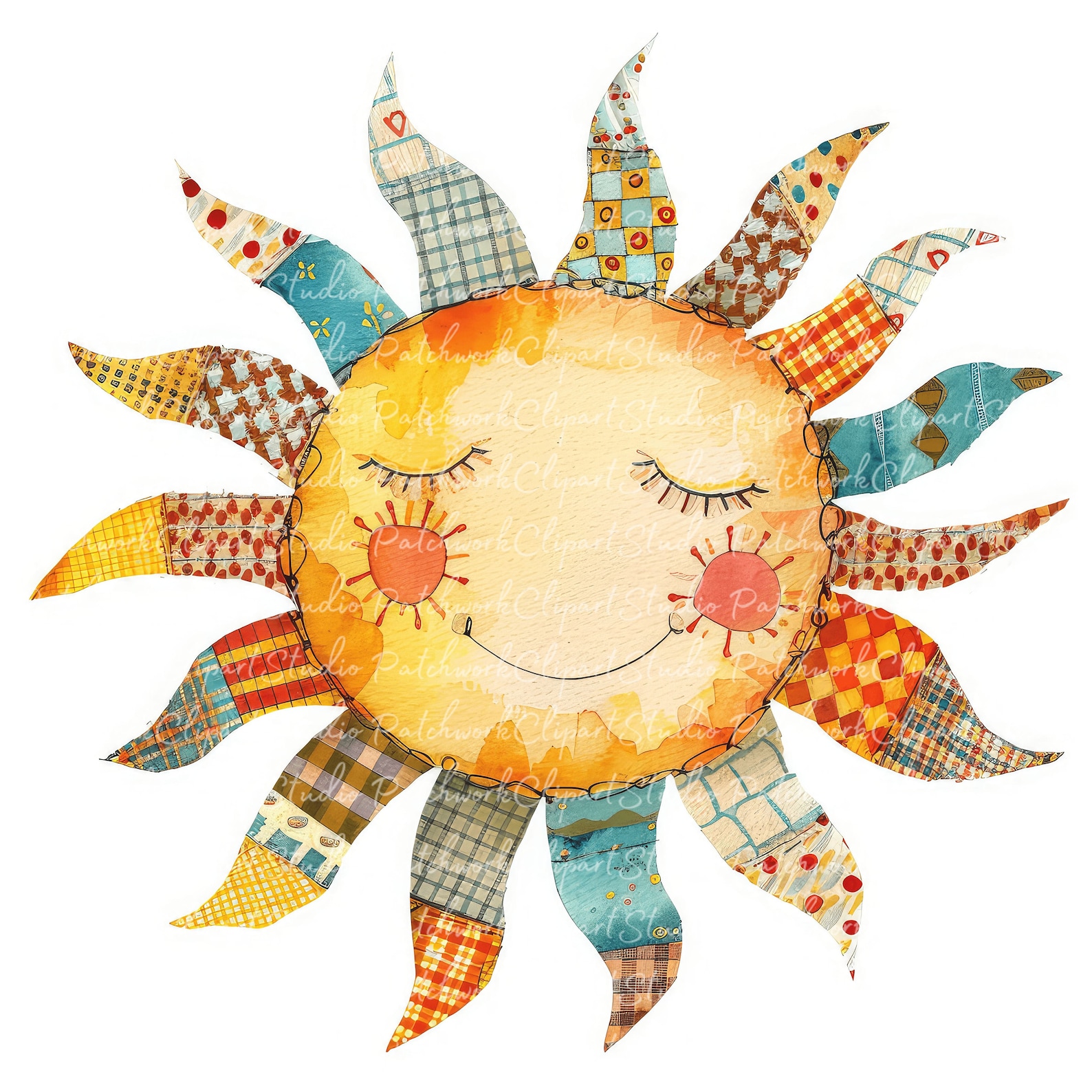 10 Sun Clipart Bundle, PNG & JPG, Printable Patchwork Suns, Smiling Sun ...