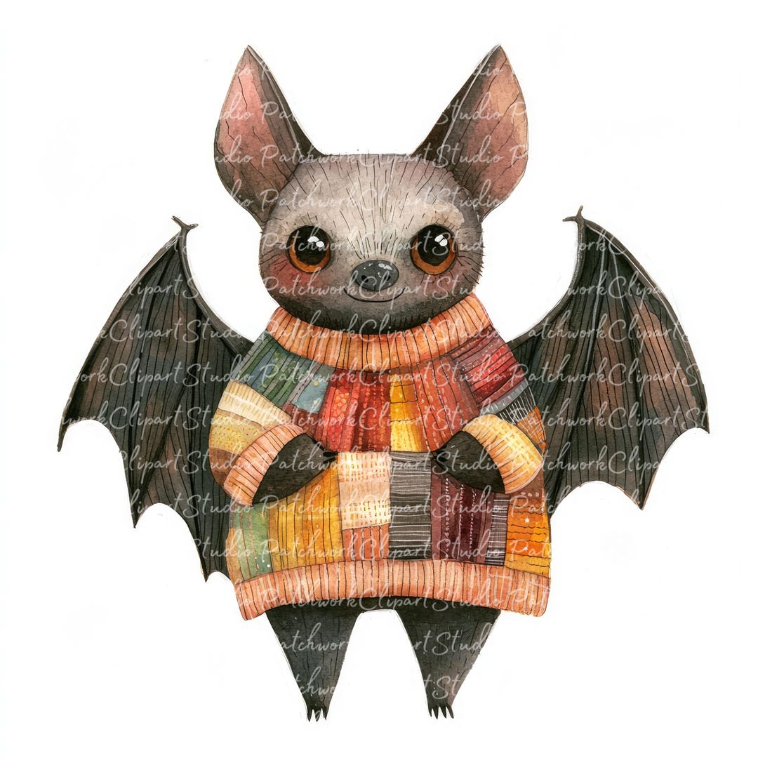 10 Autumn Bat Clipart Bundle, PNG & JPG, Printable Patchwork, Bat in ...