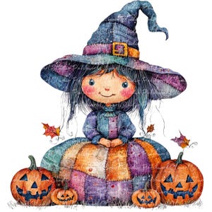 10 Halloween Witch Clipart Bundle, PNG & JPG, Printable Patchwork Witch ...
