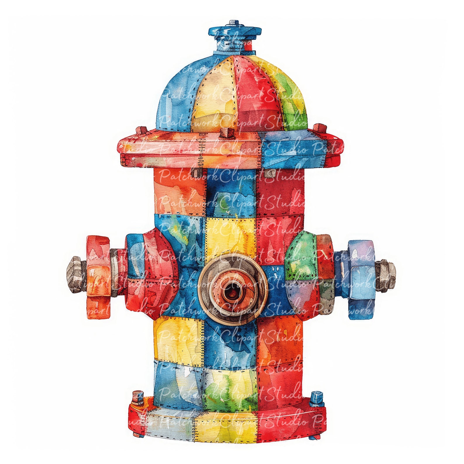 10 Fire Hydrants Clipart Bundle, PNG & JPG, Printable Patchwork Fire ...